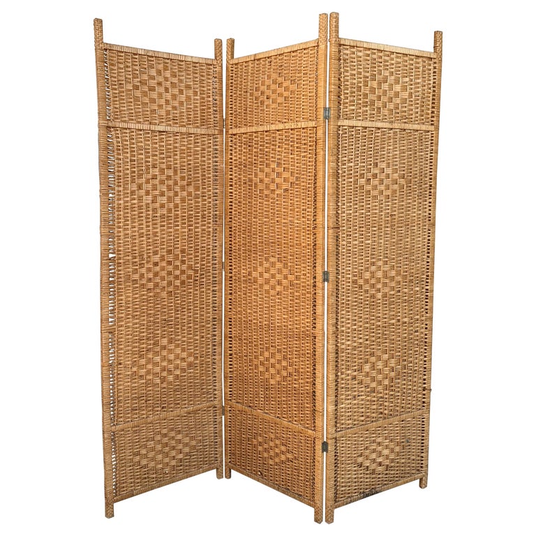 Midcentury Rattan Room Divider or Screen Three-Fold Screen, Split ...