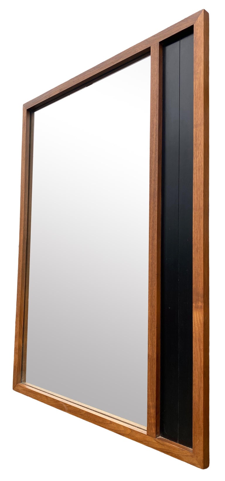 Midcentury Rectangle Walnut Frame Mirror with Black Lacquer Very ...