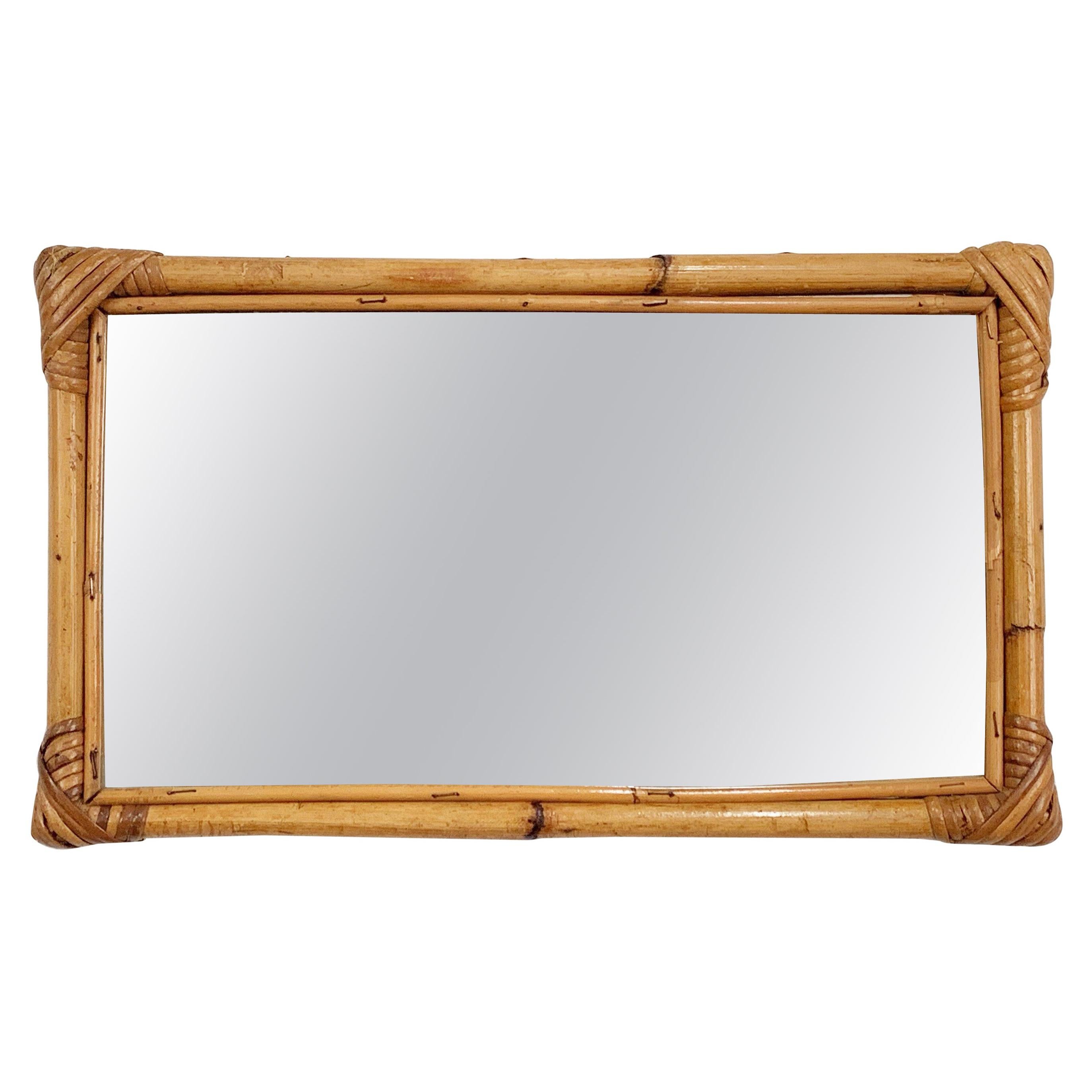 Rectangular Mirror with Bamboo Wicker Woven Frame from the 1970s, Italy ...