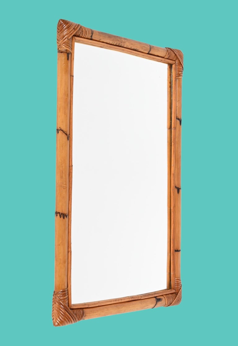 Midcentury Rectangular Italian Mirror with Double Bamboo Cane Frame ...