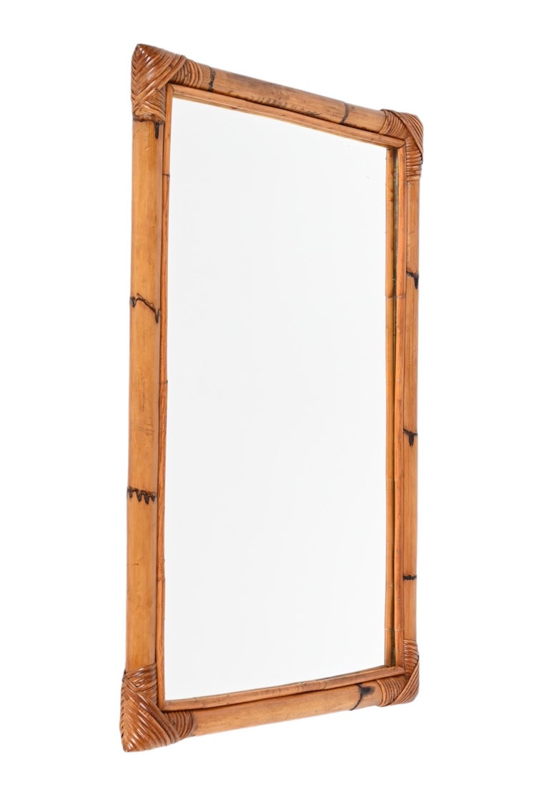 Midcentury Rectangular Italian Mirror with Double Bamboo Cane Frame ...
