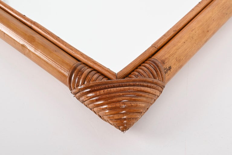 Midcentury Rectangular Italian Mirror with Double Bamboo Cane Frame ...