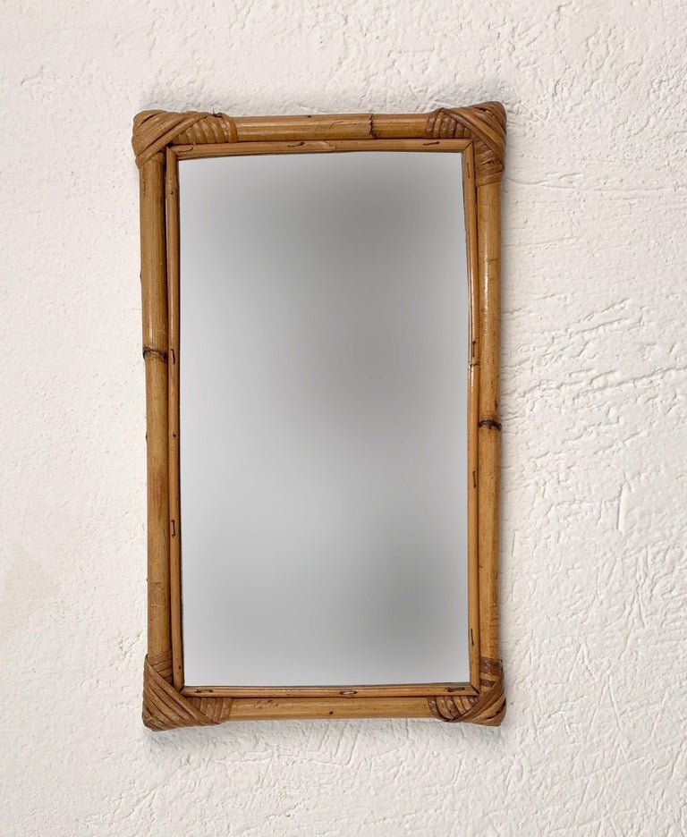 Midcentury Rectangular Italian Mirror with Double Bamboo Cane Frame ...