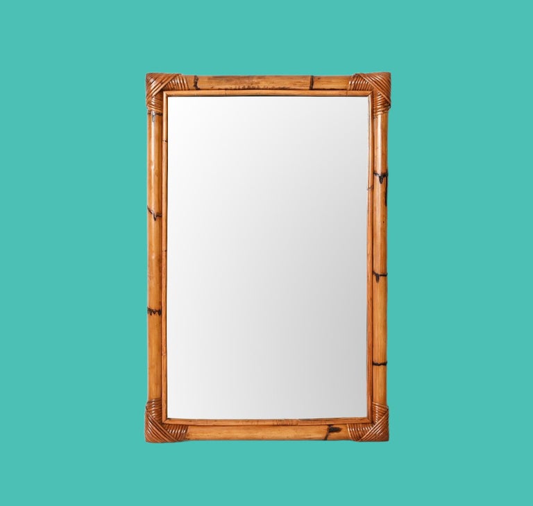 Midcentury Rectangular Italian Mirror with Double Bamboo Cane Frame ...