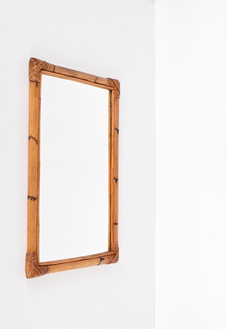 Midcentury Rectangular Italian Mirror with Double Bamboo Cane Frame ...