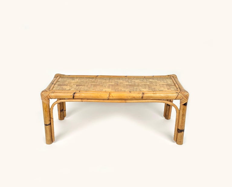 Mid-Century Rectangular Rattan and Bamboo Coffee Side Table, Italy ...