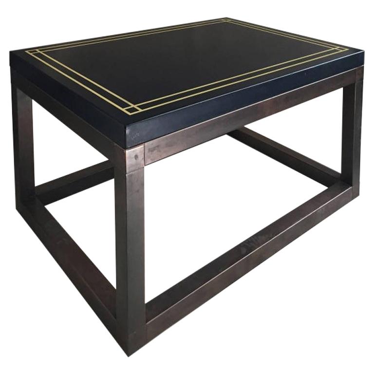 Midcentury Rectangular Side Table with Navy Lacquered Top and Bronze ...