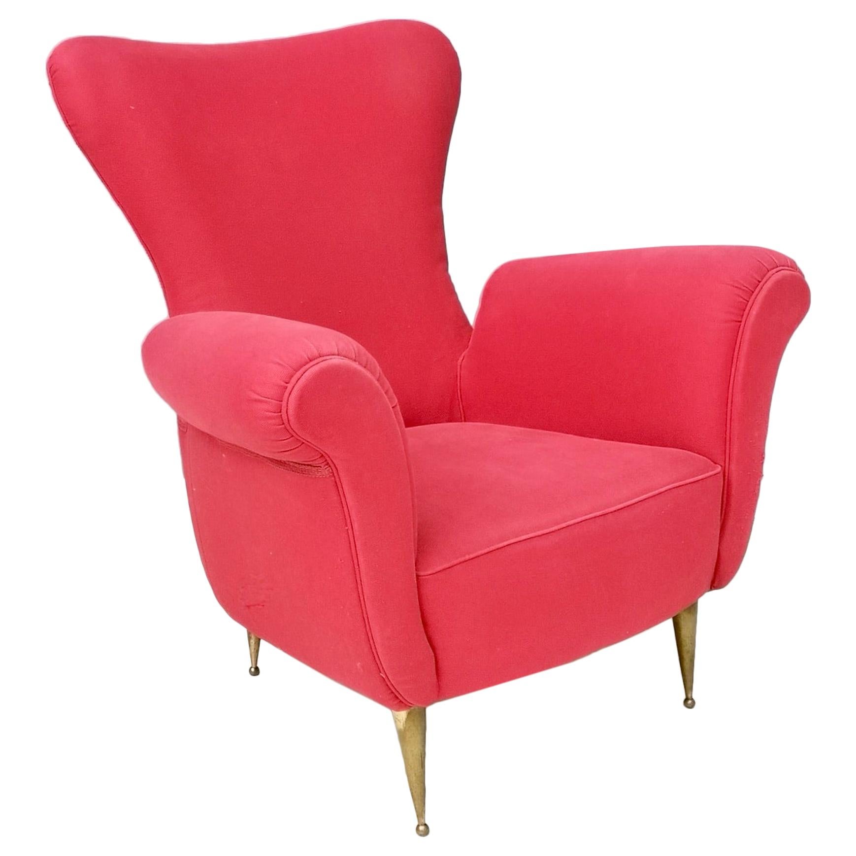 Red Midcentury Manufrance Armchair For Sale at 1stDibs