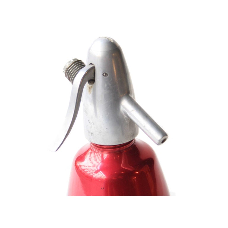Midcentury Red Grey Chrome Metal English Siphon, 1960 For Sale at 1stDibs