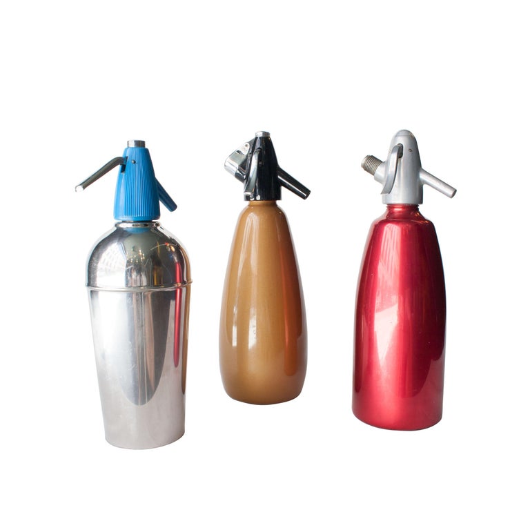 Midcentury Red Grey Chrome Metal English Siphon, 1960 For Sale at 1stDibs