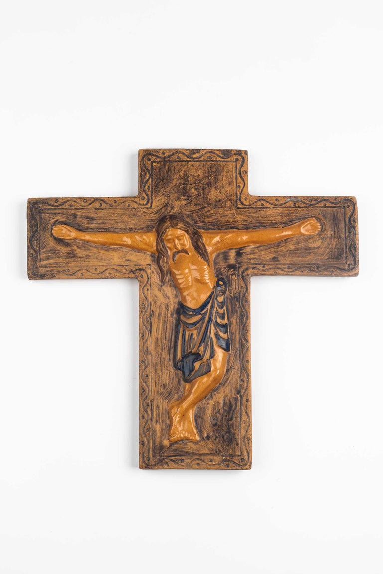 Midcentury Religious European Ceramic Crucifix, 1970s For Sale at 1stDibs