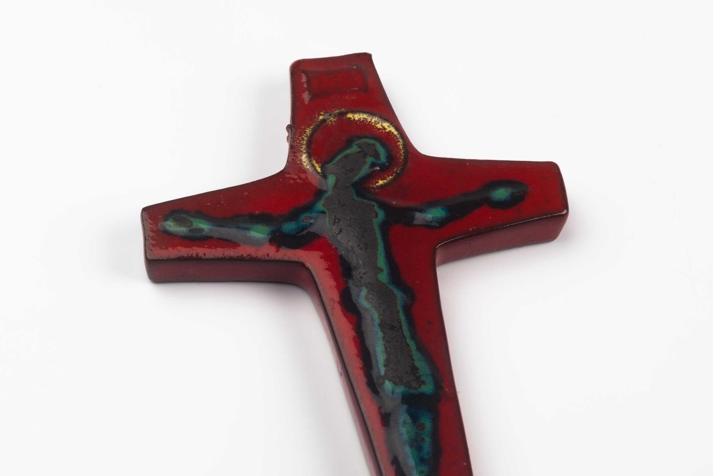 Midcentury Religious European Ceramic Crucifix, Deep Colors, 1970s For ...