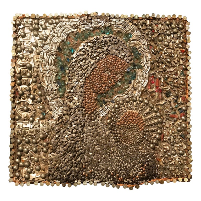 Midcentury Religious Folk Art Assemblage Portrait of Virgin Mary and ...
