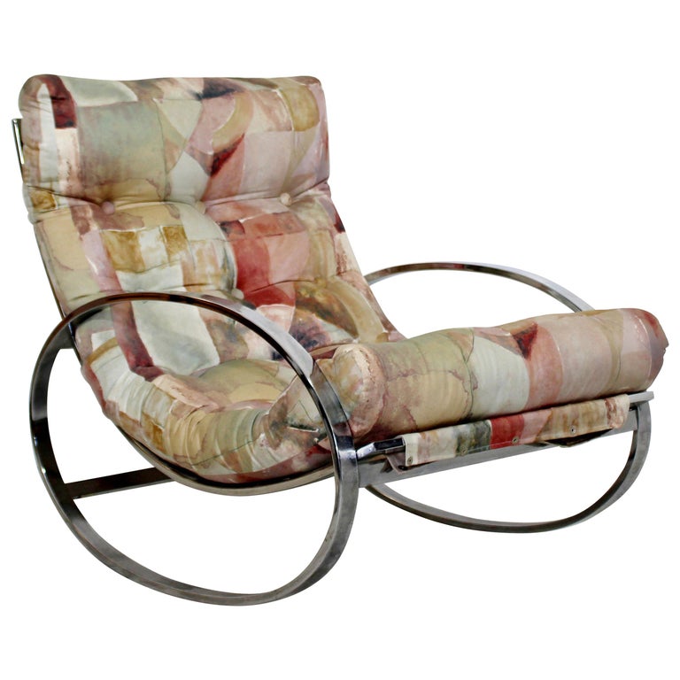 Midcentury Renato Zevi Chrome Elliptical Rocking Chair Selig Baughman ...