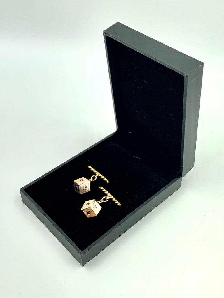 Retro Diamond, Ruby, Sapphire Rose and Yellow 14K Gold Lucky Dice ...