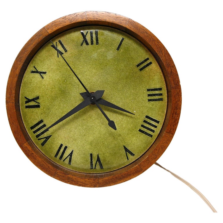 Midcentury Robert Wuersch Ceramic and Walnut Wall Clock For Sale at 1stDibs