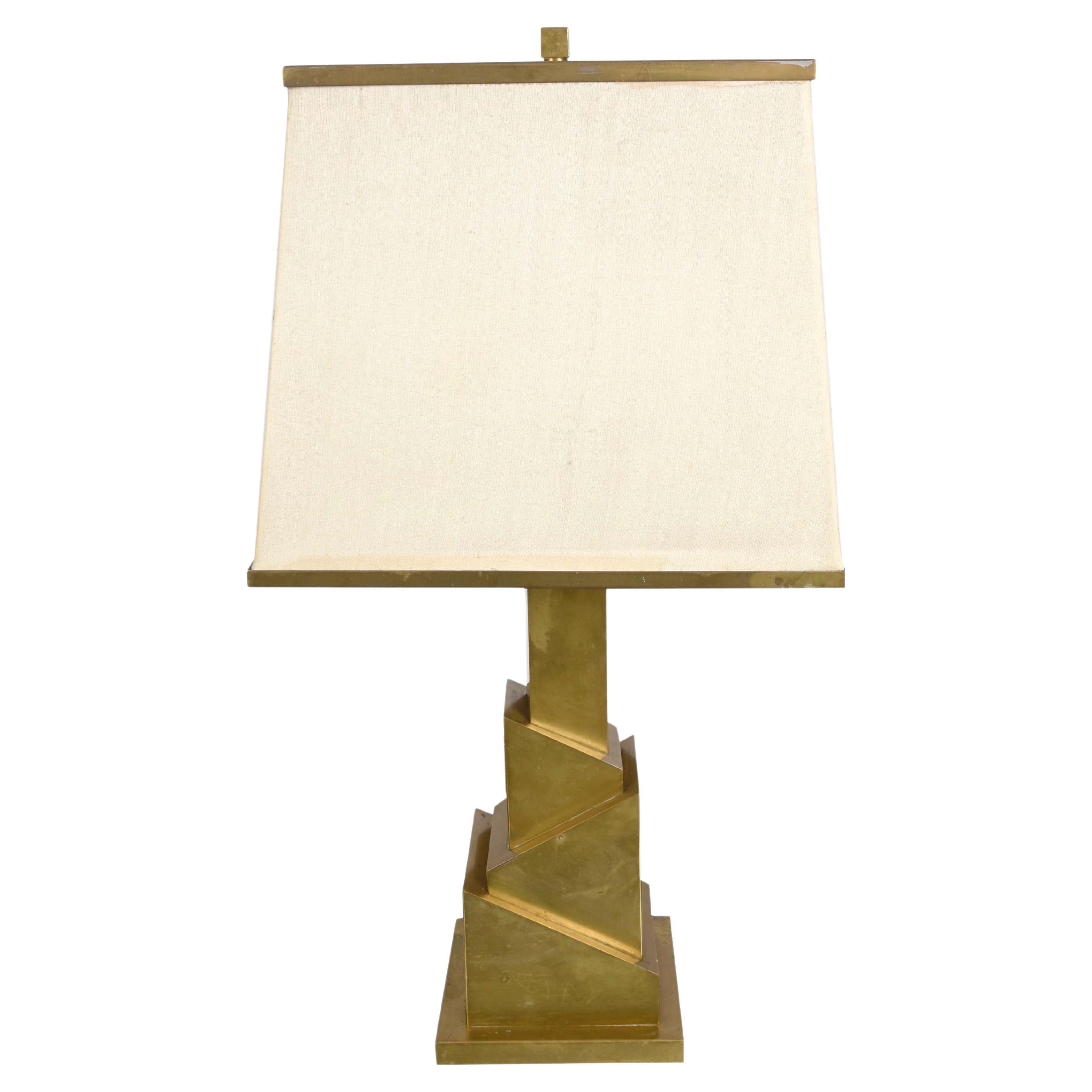 Set of Ten Mid-Century Modernist Brass Table Lamps with Structure Glass ...