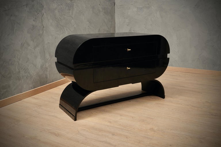 Midcentury Round Black Lacquered Italian Commodes, 1980 at 1stDibs