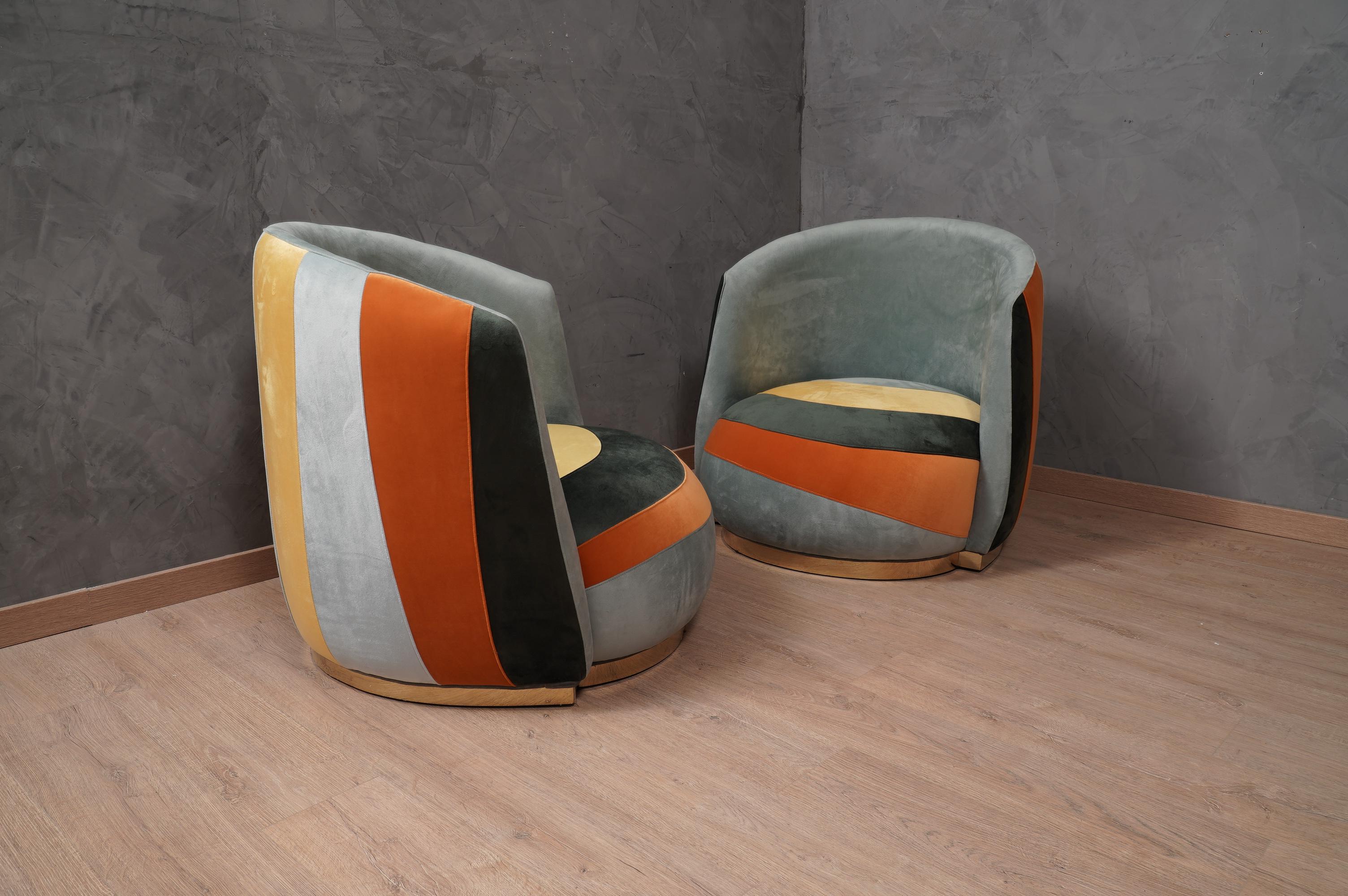 MidCentury Round Green Orange and Creme Color ArmChair, 1980 For Sale ...