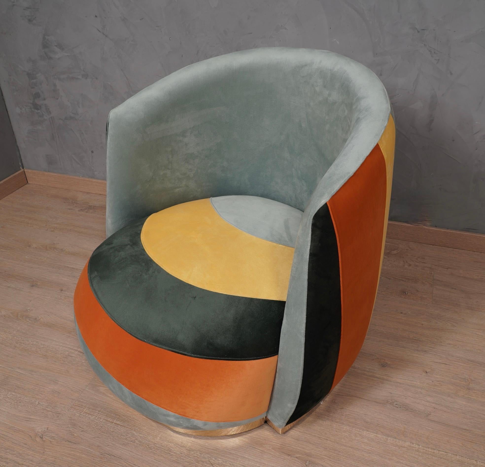 MidCentury Round Green Orange and Creme Color ArmChair, 1980 For Sale ...