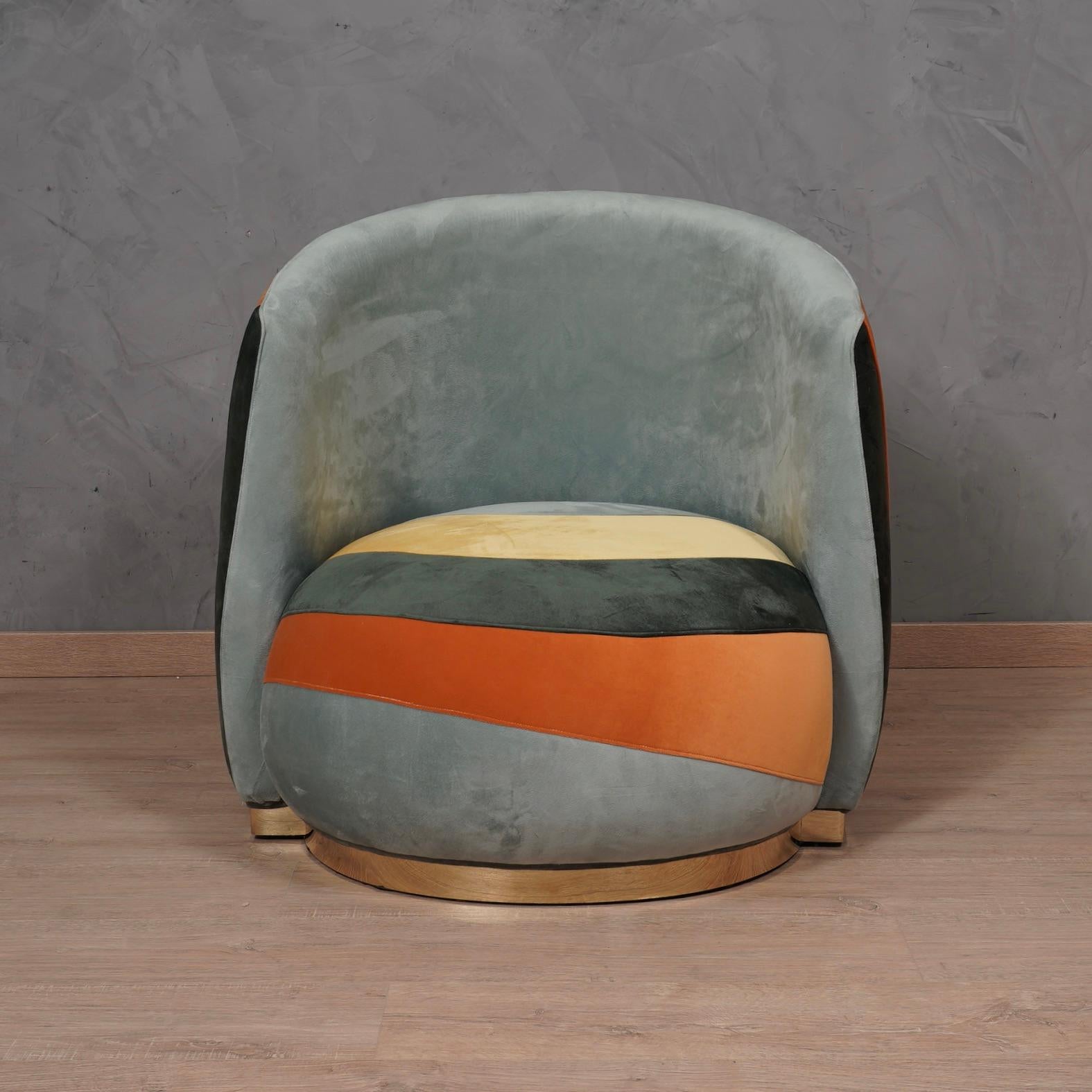 MidCentury Round Green Orange and Creme Color ArmChair, 1980 For Sale ...