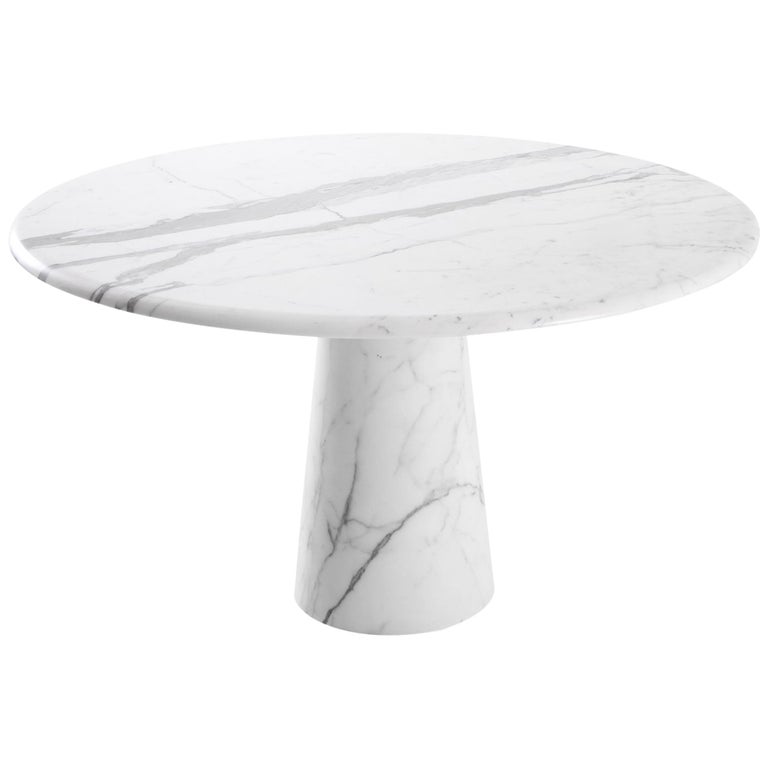 Midcentury Round Italian Carrara Marble Dining Table at 1stDibs