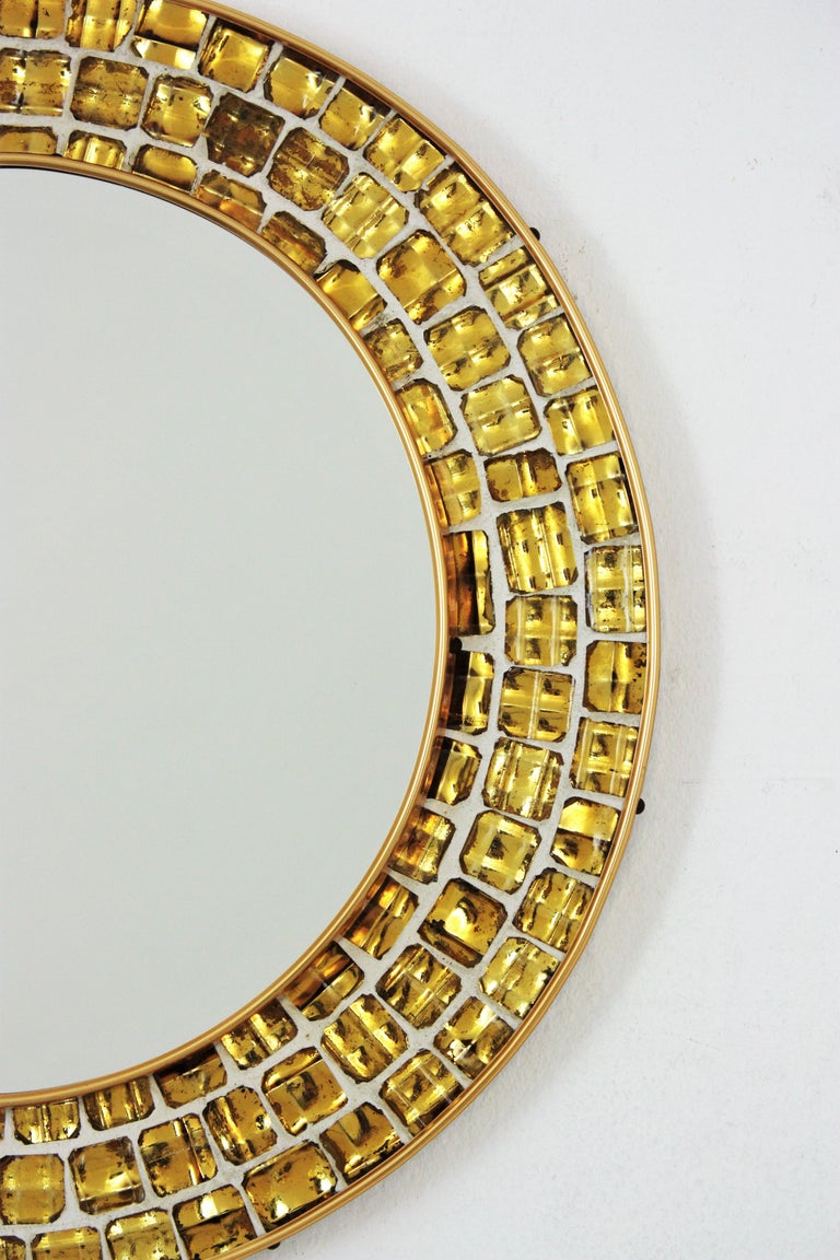 Midcentury Round Mirror with Golden Glass Mosaic Frame For Sale at ...
