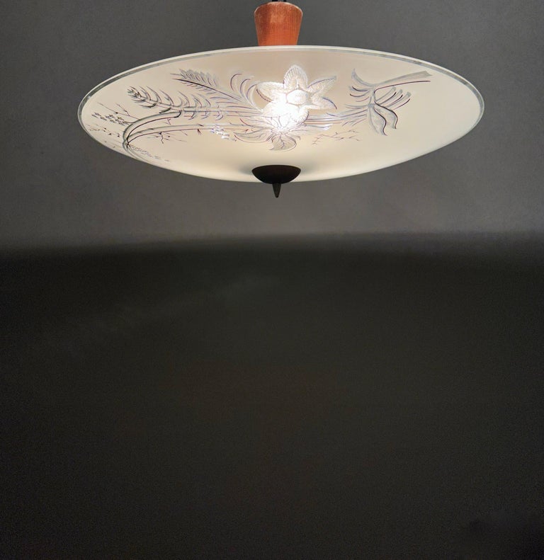 Midcentury Round Shape Glass Flush Mount with Silver Flowers and Stars ...