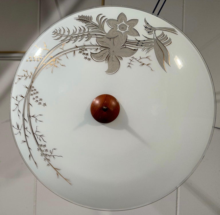 Midcentury Round Shape Glass Flush Mount with Silver Flowers and Stars ...