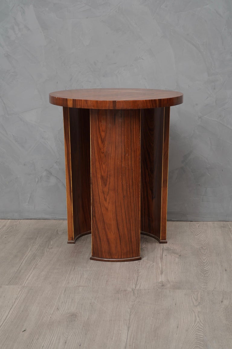 Midcentury Round Walnut Wood Italian Side table, 1950 at 1stDibs