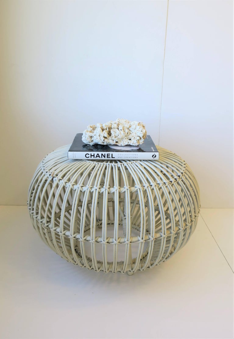 Midcentury Round White Rattan Stool or Side Table by Franco Albini at ...