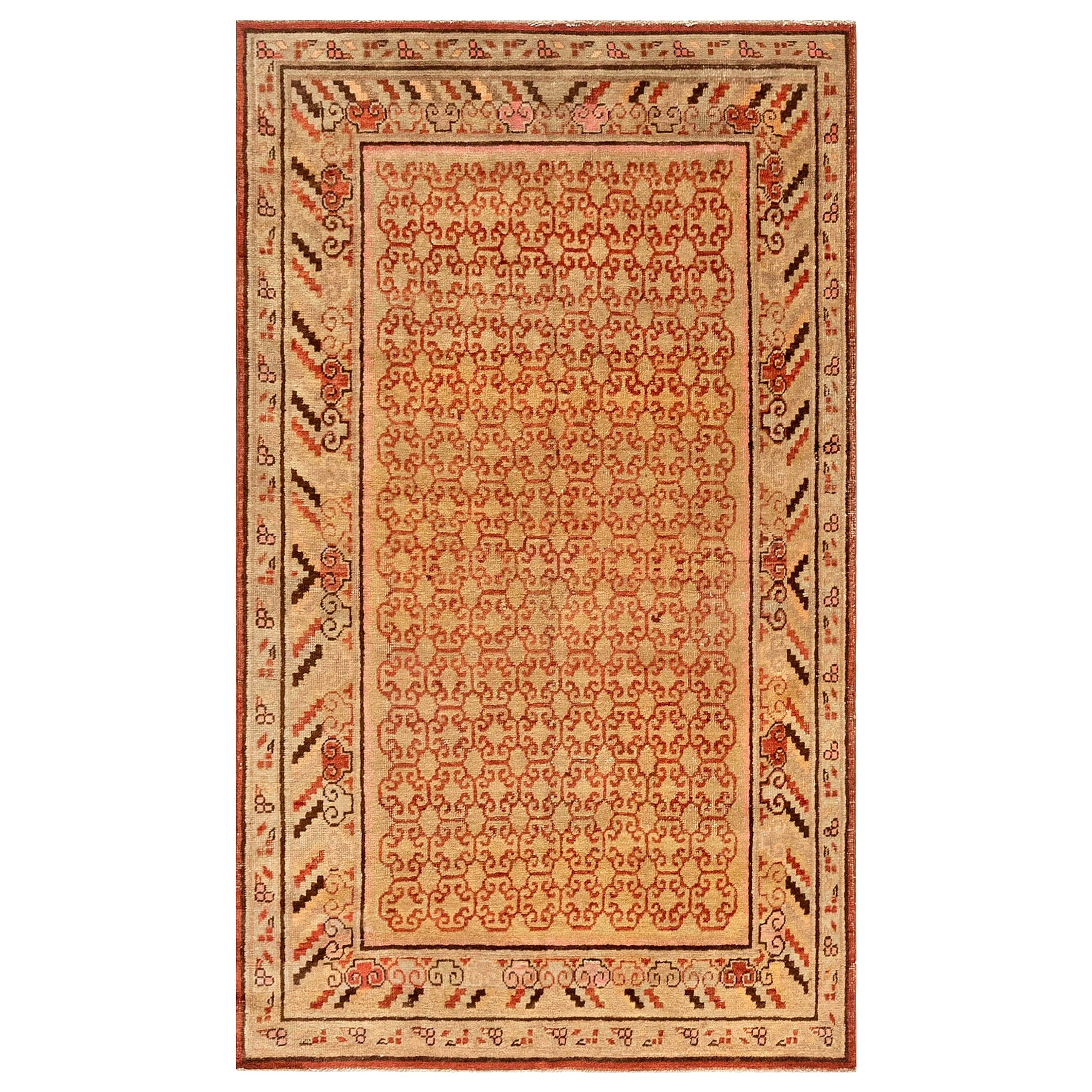 Midcentury Yellow, Beige and Blue Handmade Wool Bezalel Rug at 1stDibs