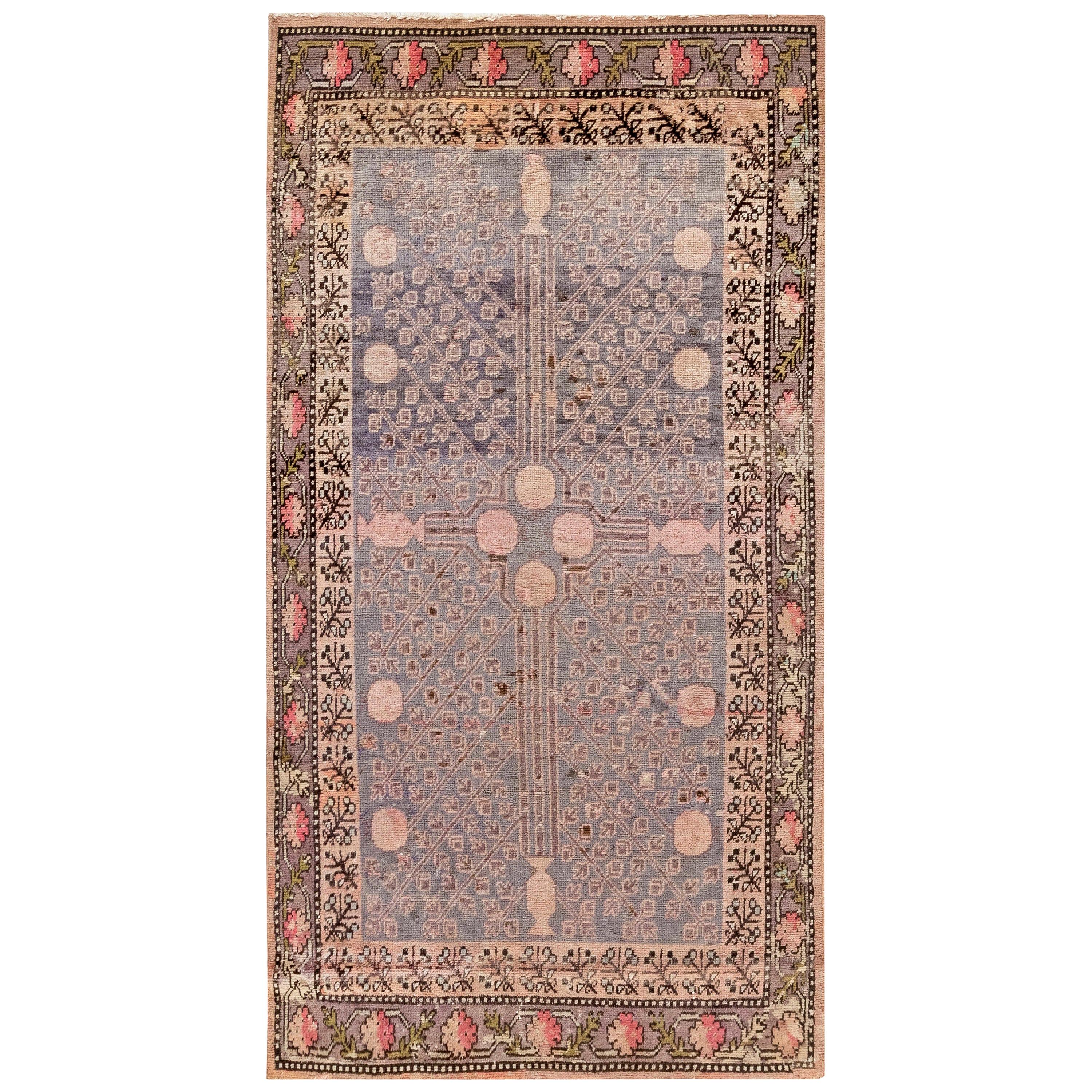 Authentic 1850s Samarkand Handmade Silk Rug For Sale at 1stDibs
