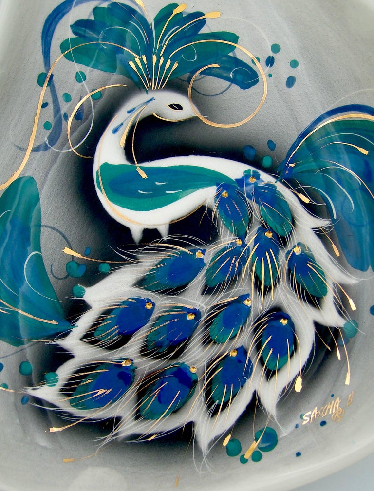 Mid-Century Peacock Freeform Bowl by Sascha Brastoff For Sale at 1stDibs