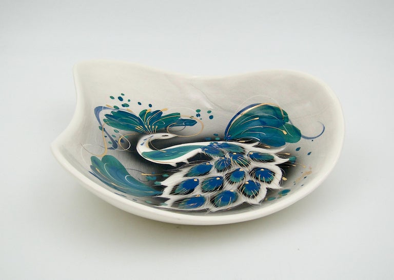Mid-Century Peacock Freeform Bowl by Sascha Brastoff For Sale at 1stDibs