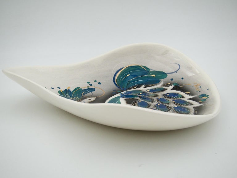 Mid-Century Peacock Freeform Bowl by Sascha Brastoff For Sale at 1stDibs