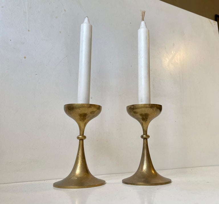 Midcentury Scandinavian Candlesticks in Brass, 1960s For Sale at 1stDibs