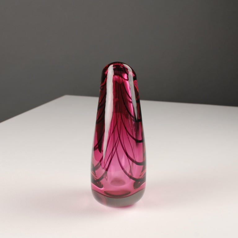 Midcentury Scandinavian Modern Glass Art Vase Deco Pink Red Magnor Vase ...
