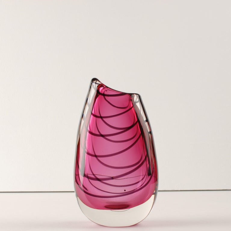 Midcentury Scandinavian Modern Glass Art Vase Deco Pink Red Magnor Vase ...