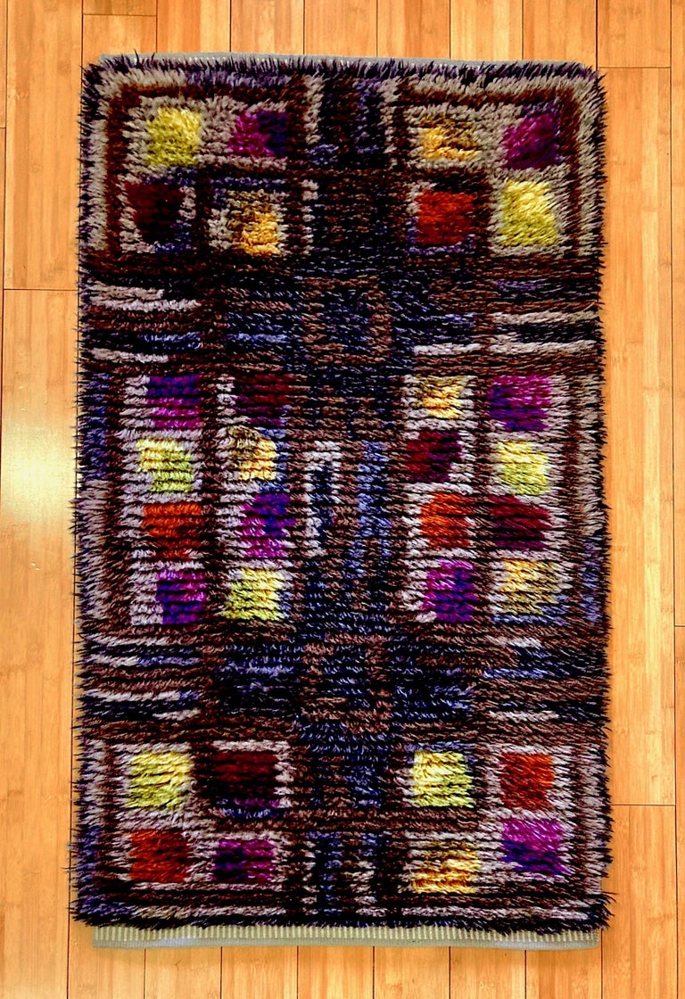 Midcentury Scandinavian Rya Rug or Wall Hanging in Geometric Multi ...