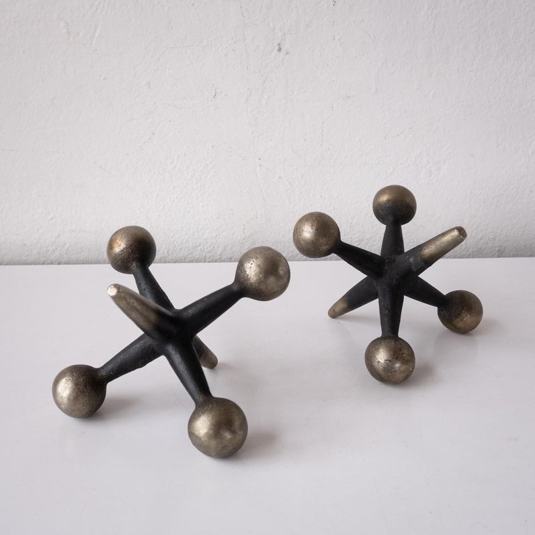 Midcentury Sculptural Brass Jacks Bookends For Sale at 1stDibs