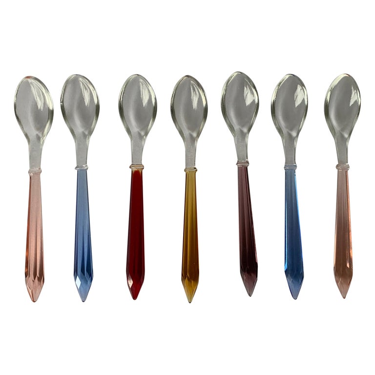 Midcentury Set of 7 Colored Cut Glass Prism Small Spoons For Sale at ...