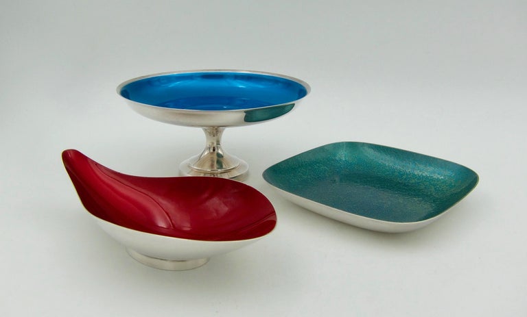 Midcentury Silverplate Collection with Jewel Tone Color Glazes For Sale ...