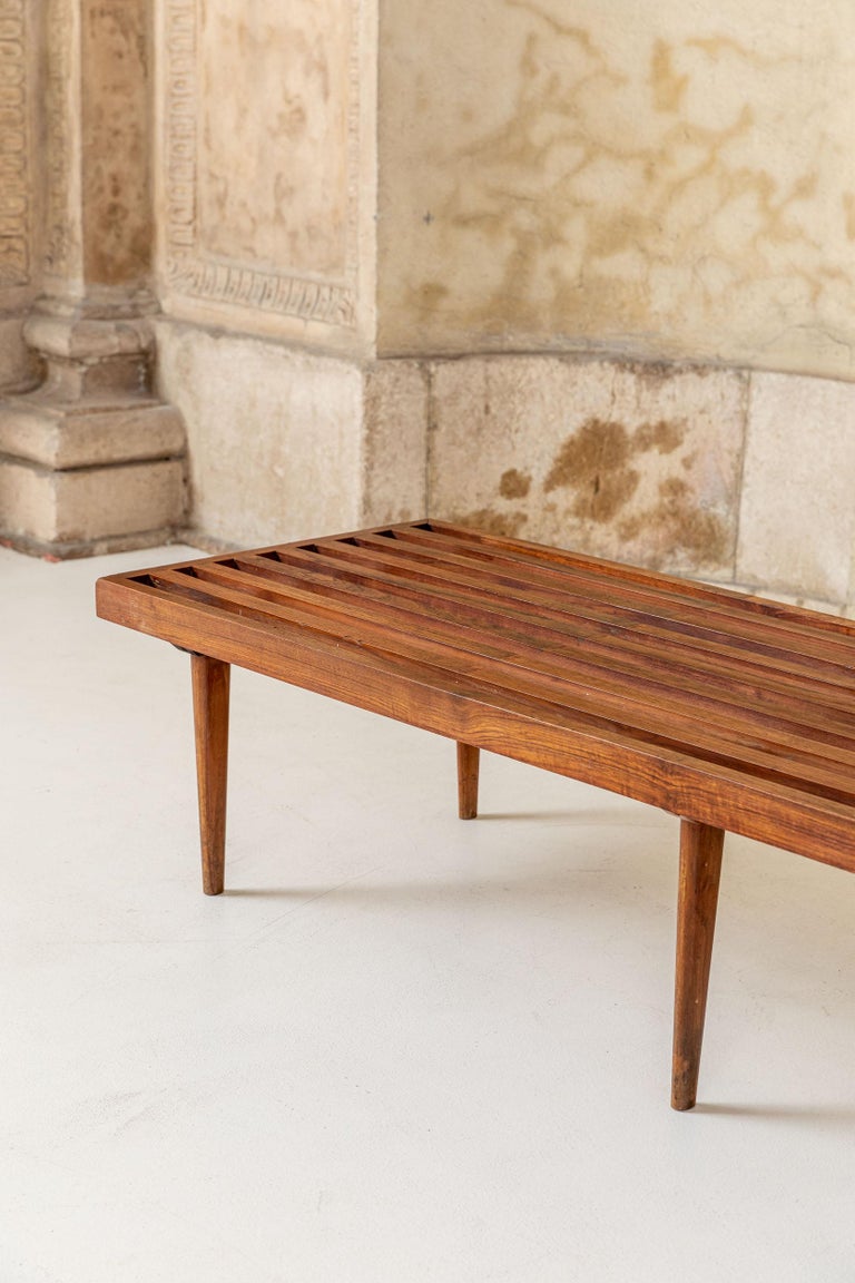Midcentury Slatted Teak Bench, Italy 1960s at 1stDibs