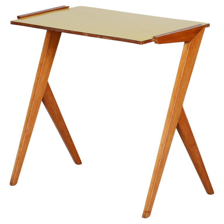 Midcentury Small Yellow Table, Beech, Umakart, Restored, Czechia, 1950s ...