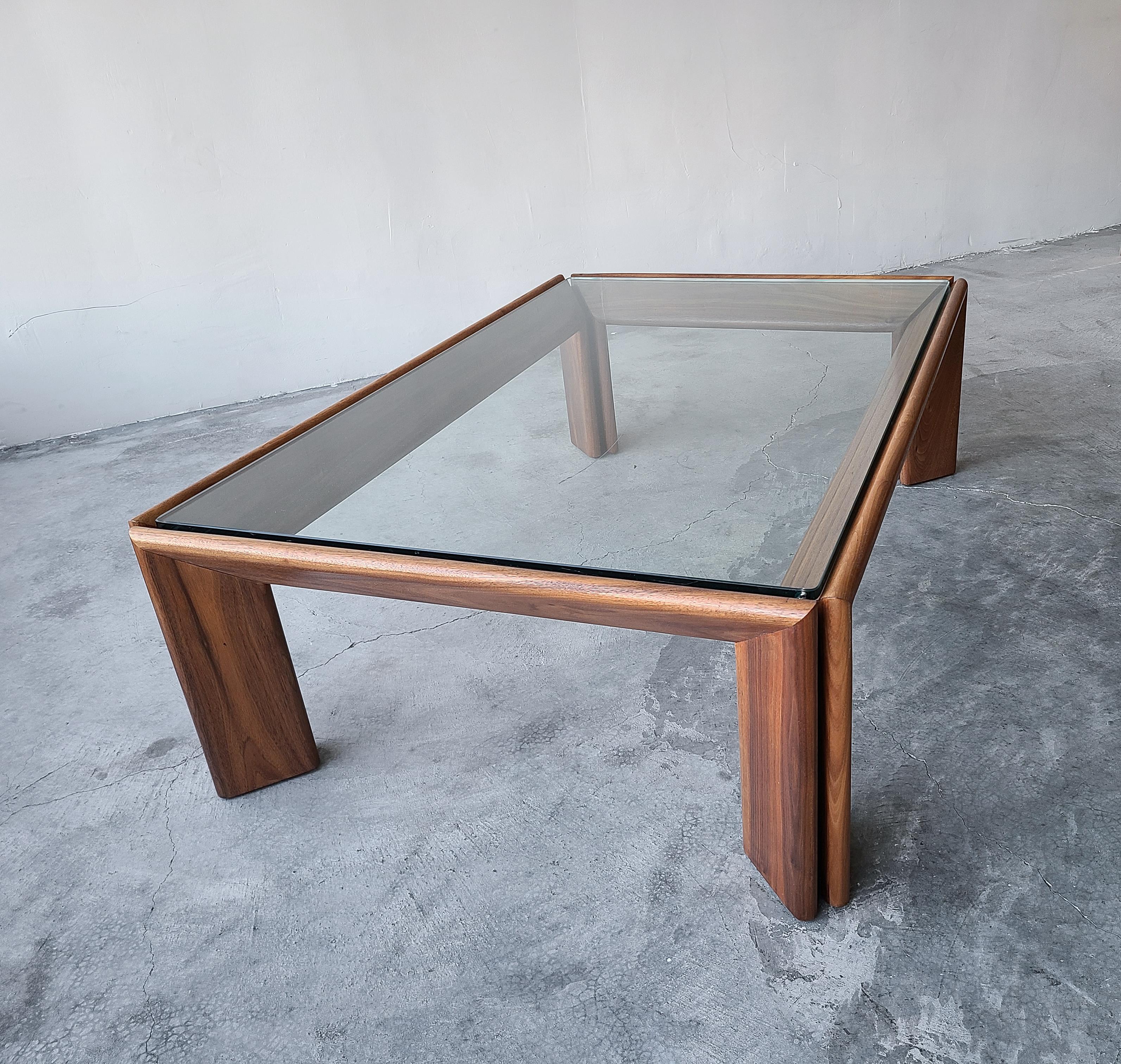 Midcentury Solid Angular Walnut and Glass Coffee Table at 1stDibs ...