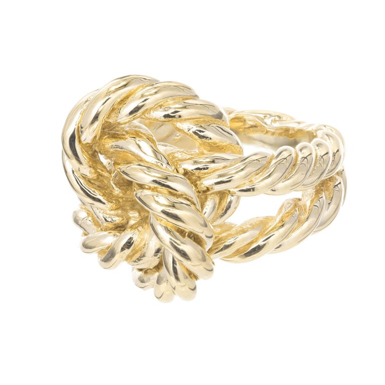 Midcentury Solid Twisted Wire Gold Knot Cocktail Ring For Sale at 1stdibs