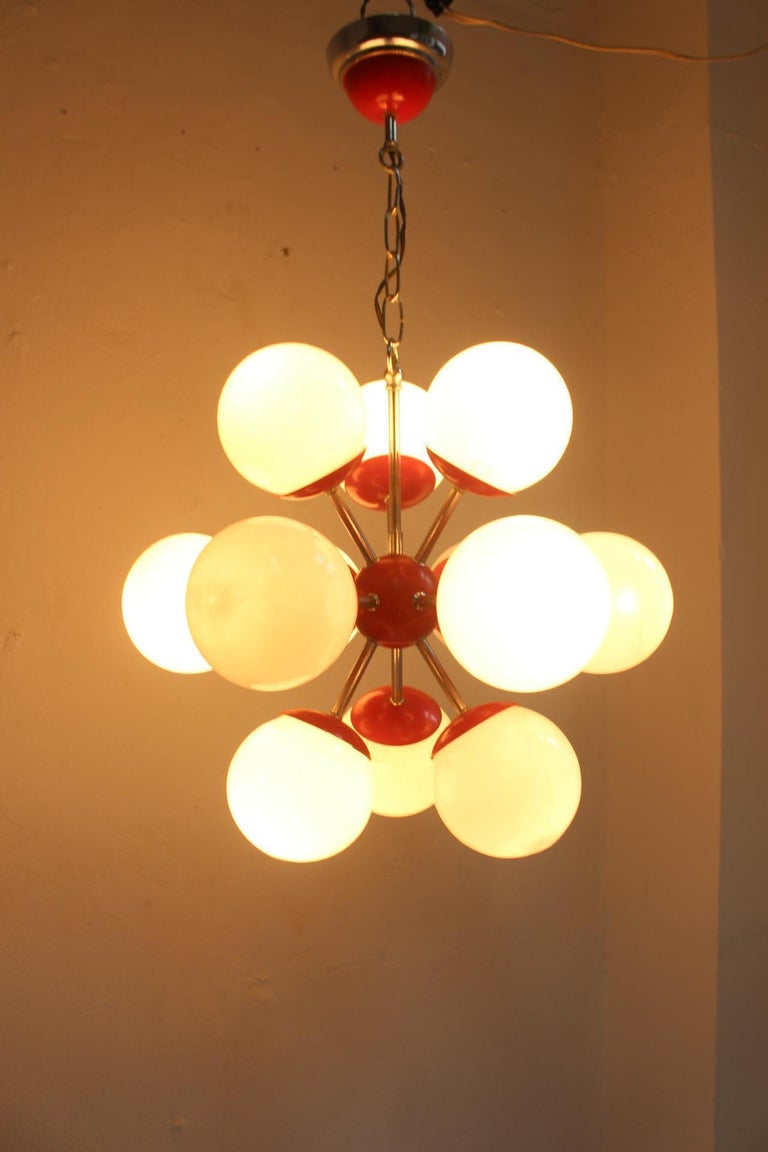 Midcentury Space Age 12 Lights Red Sputnik Ceiling Lamp, 1960s For Sale ...