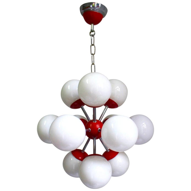 Midcentury Space Age 12 Lights Red Sputnik Ceiling Lamp, 1960s For Sale ...