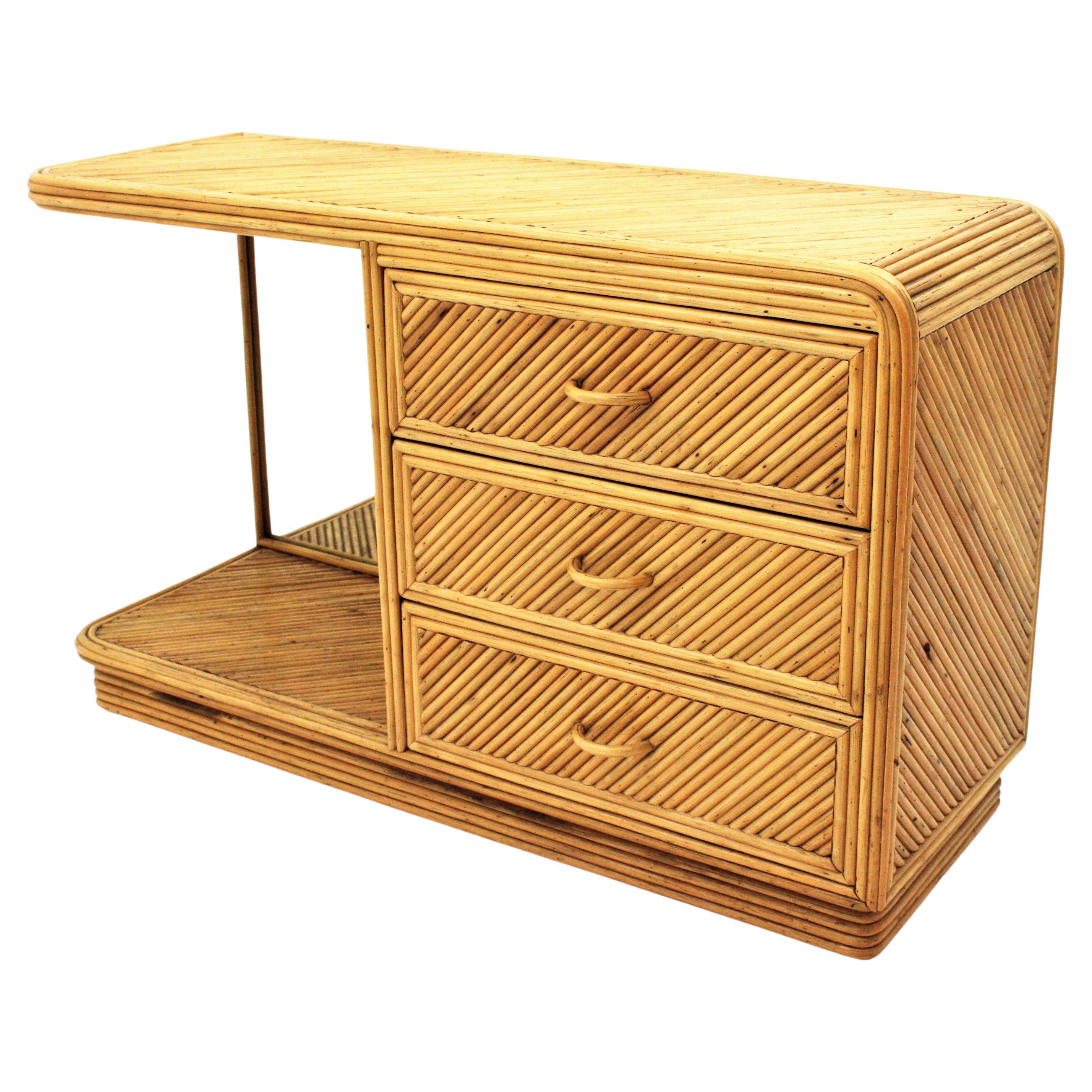 Split Reed Rattan Waterfall Console Table at 1stDibs